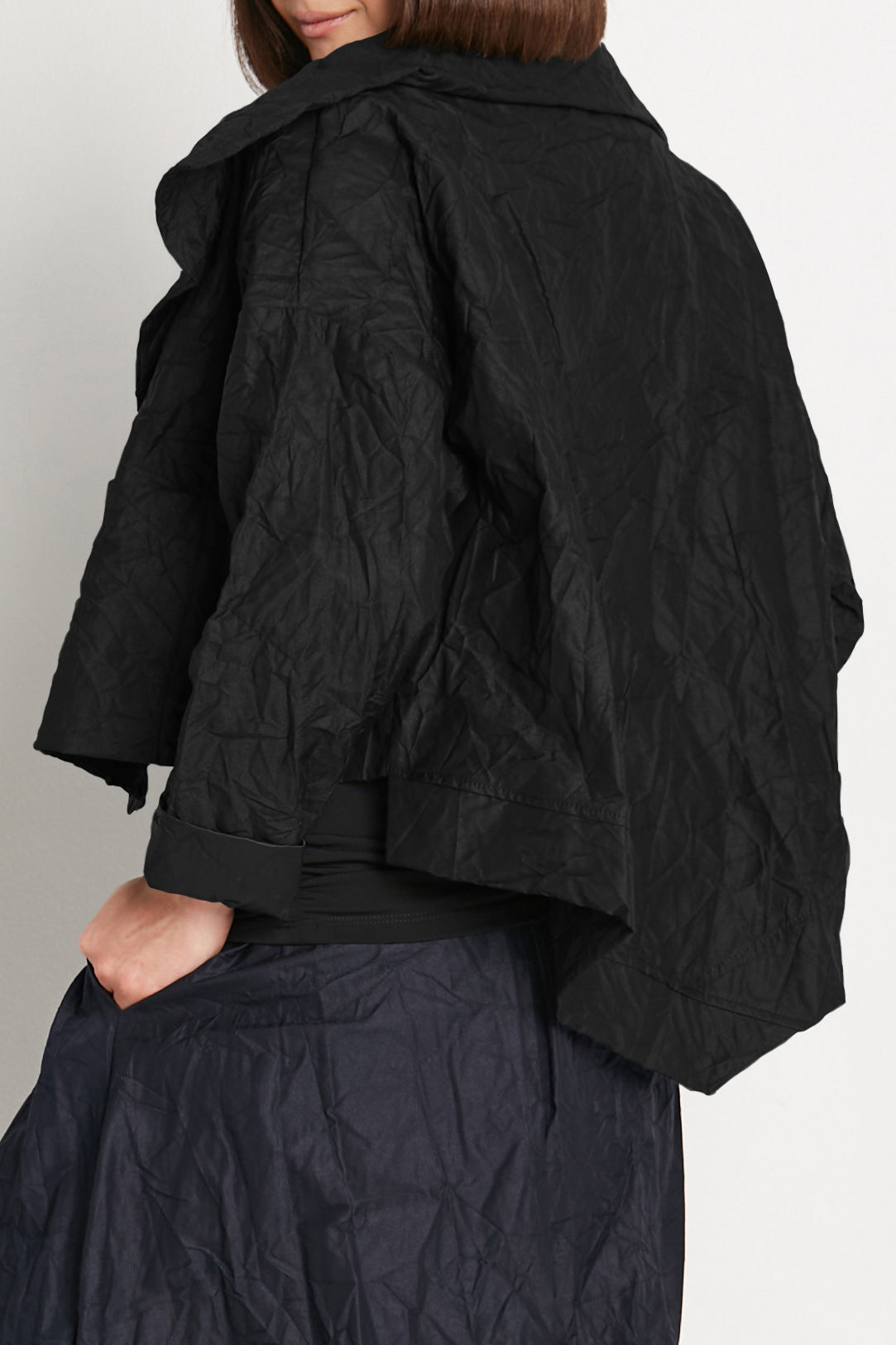 Crushed Nylon Cropped Asymmetrical Jacket – PLANET by Lauren G