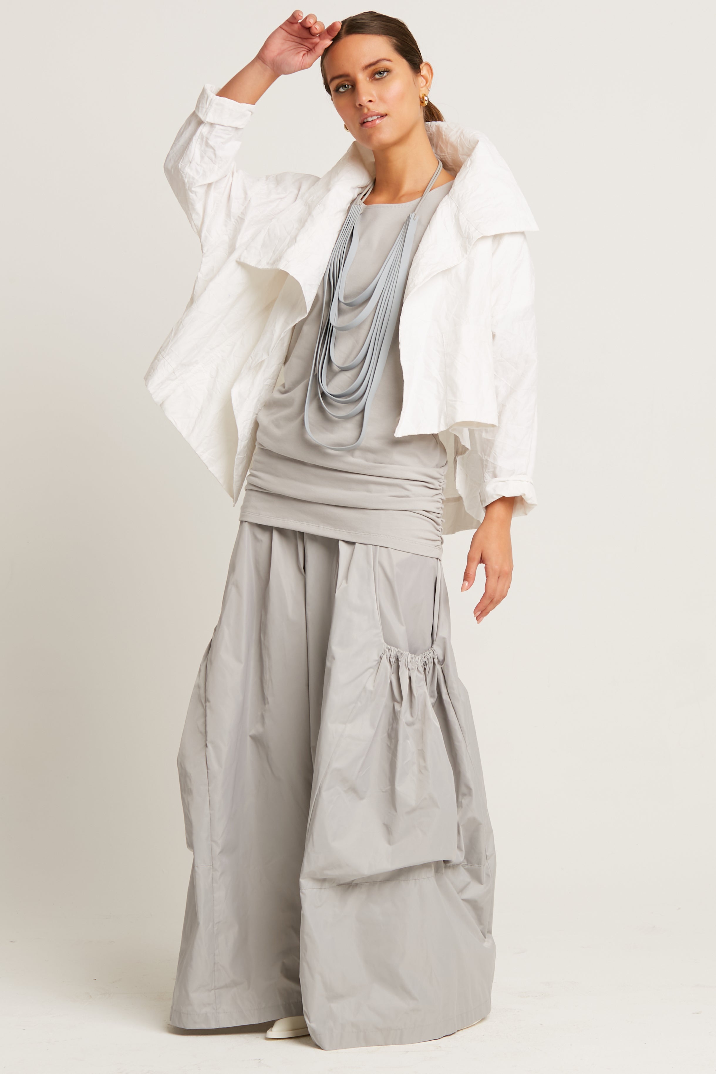 Crushed Nylon Cropped Asymmetrical Jacket – PLANET by Lauren G