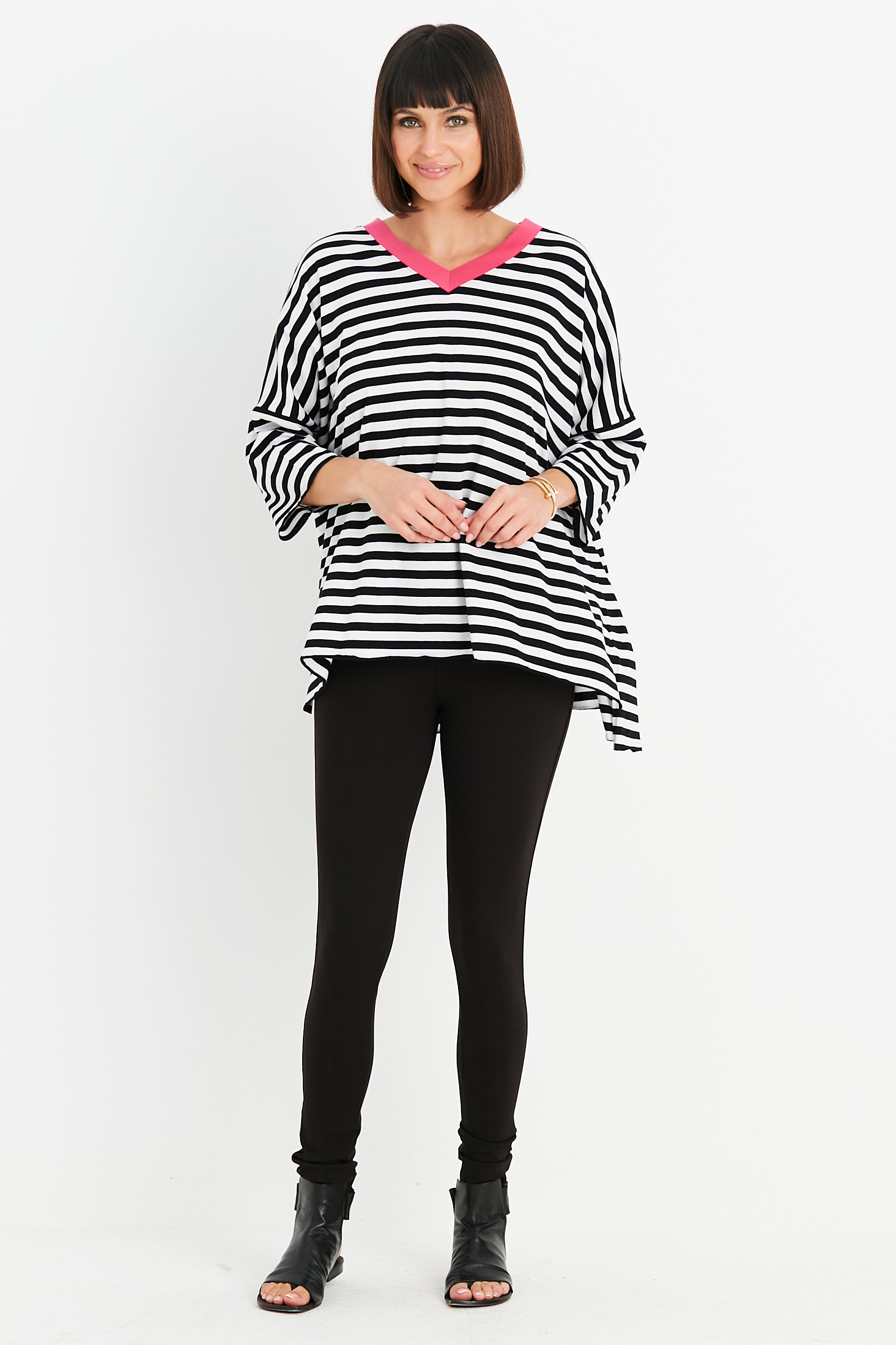 Pima Cotton Border Stripe S/S V Tee – PLANET by Lauren G